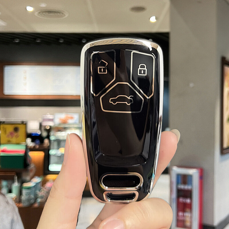 Чехол для ключа Audi Style B серебристо-черный однотонный чехол совместим с моделями 2023 года A3, A4L, A6L, Q5L, Q3,
