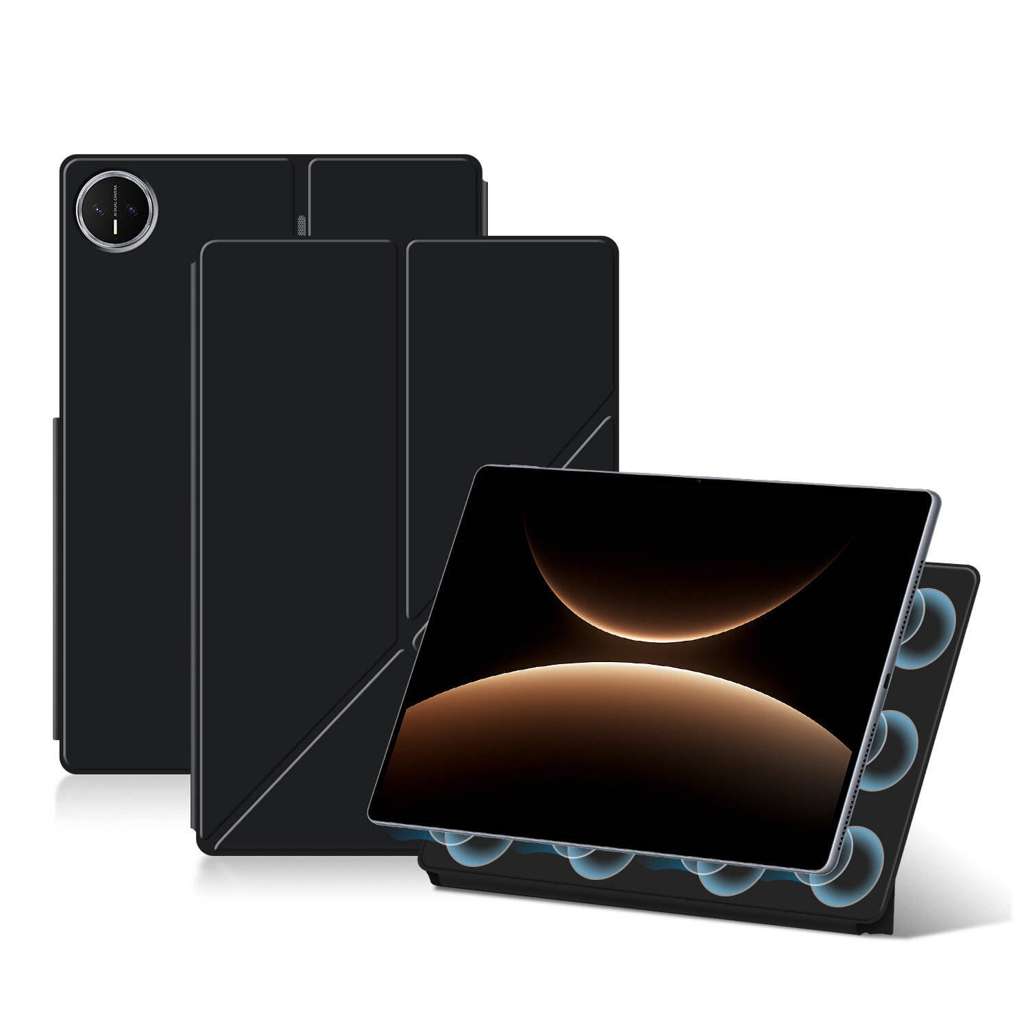 Элитный умный чехол MyPads «Origami di lusso» для планшета Huawei MatePad Edge 14.2 с подставкой «Оригами», качественная импортная кожа, в черном ц.
