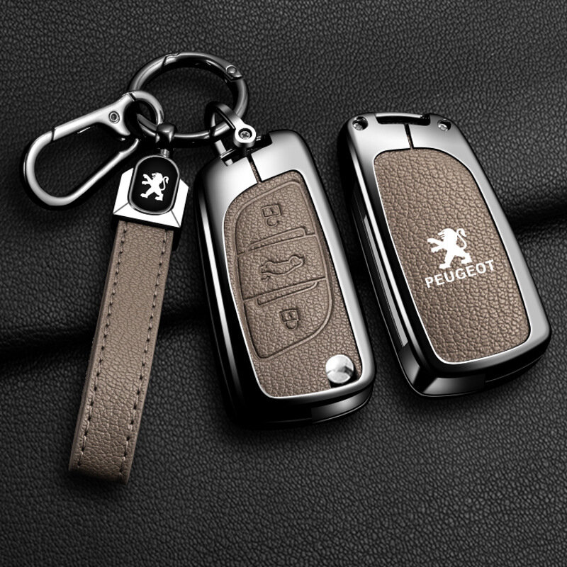 Ключевой чехол Peugeot C Style коричневая кожа козьего вида с шнуром A09 и пряжкой для моделей 308 301 408 3008 2008 508