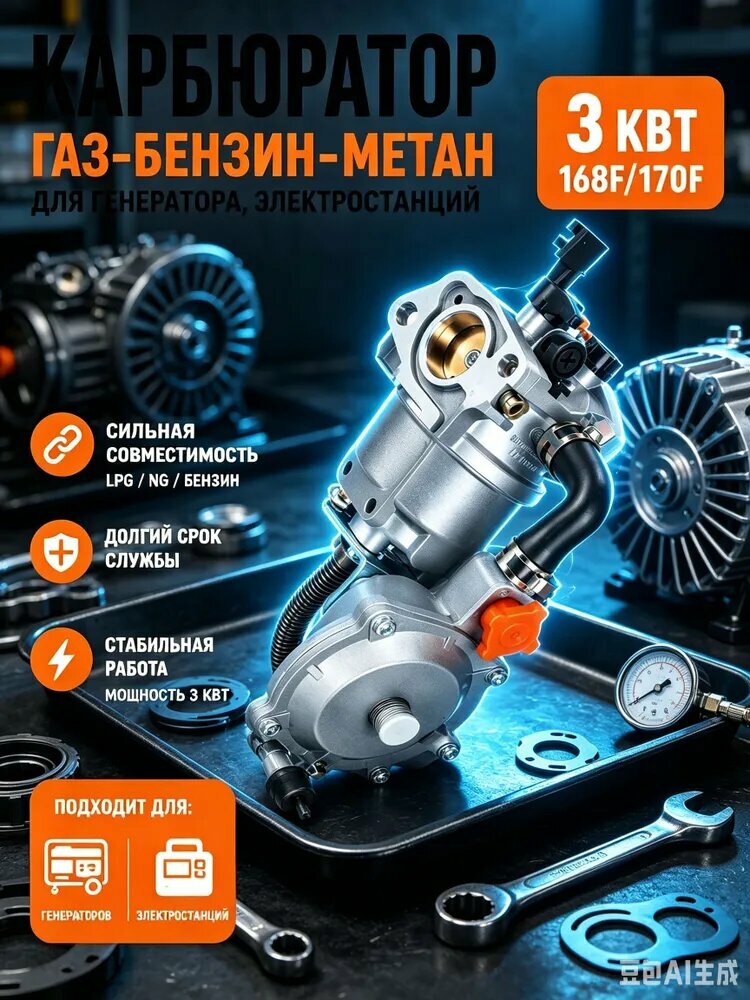 Карбюратор газ-бензин для генератора, электростанций. 3 кВт ( двигатель 6.5-7 лс 168F/170
