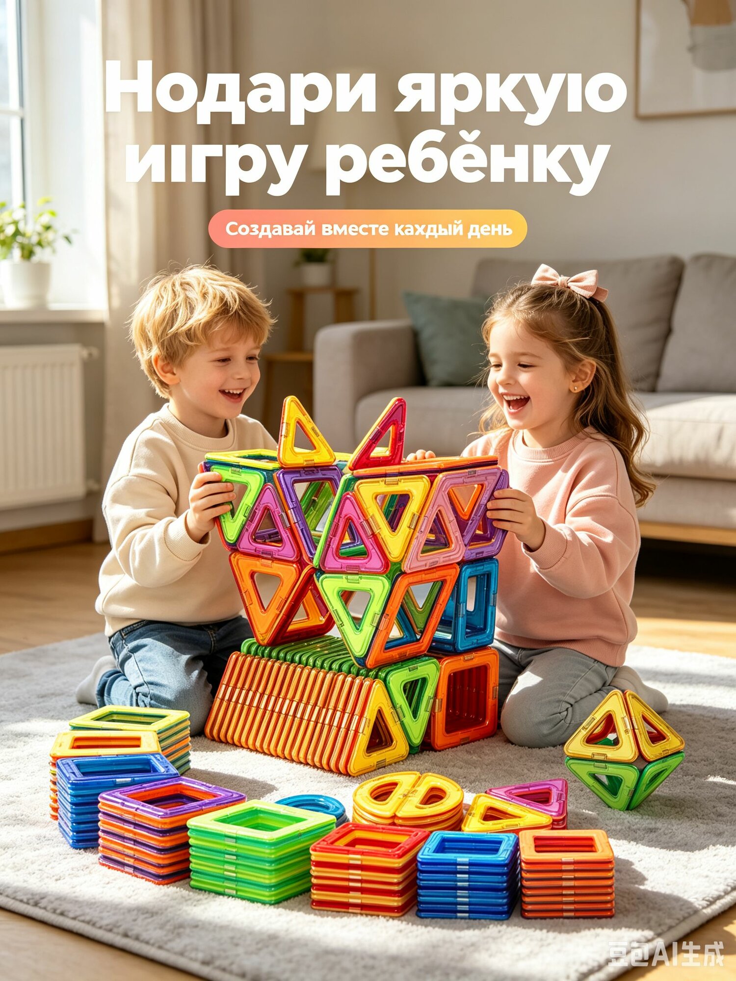 Детский магнитный конструктор, набор из 80 плиток разной формы, развивающие игрушки для мальчиков и девочек от 3 лет, креативные