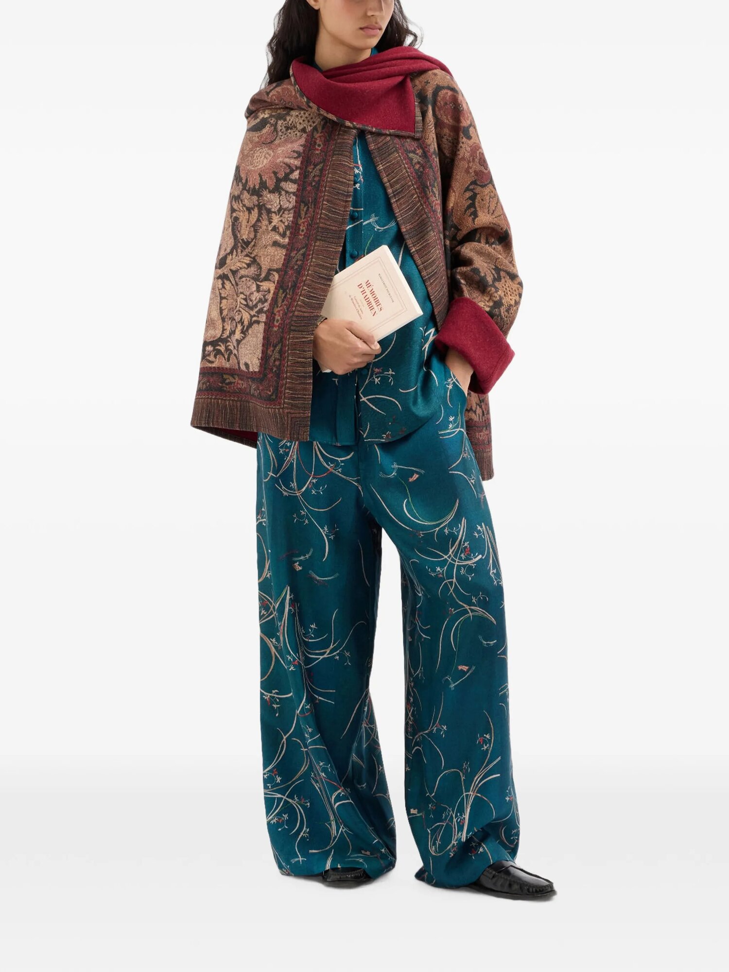Накидка Pierre-Louis Mascia Pancake floral-print wool cape, размер OneSize, brown — фото 1