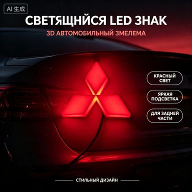 Объёмный светодиодный логотип Mitsubishi красный, подсветка заднего значка автомобиля, 3D LED эмблема