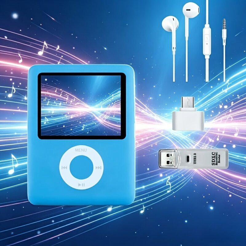 Портативный музыкальный плеер MP3 с просмотром видео и фото, записью звука, будильником и внешним динамиком, синий комплект с поддержкой Dual OTG, кабелем передачи данных и наушниками