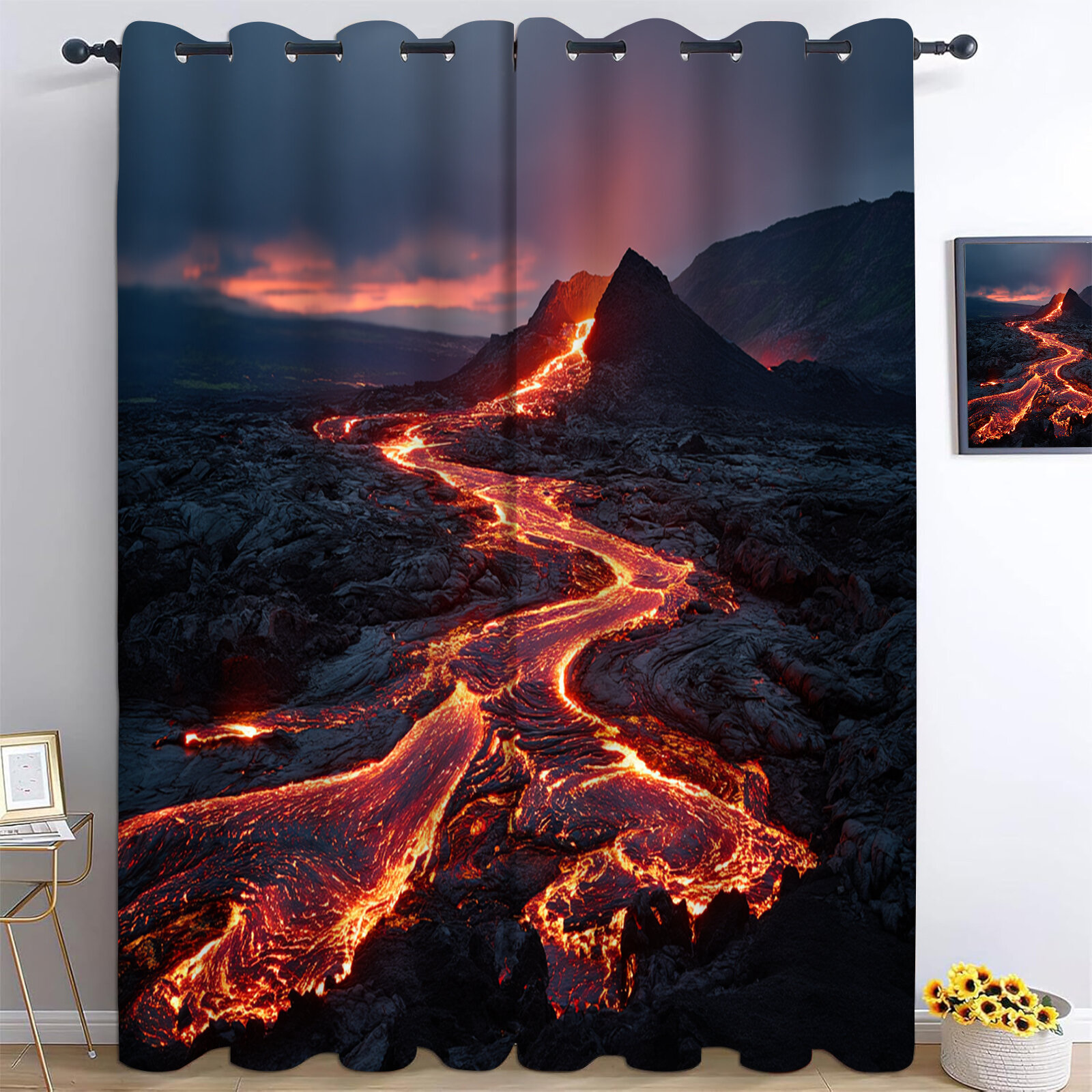 Природа Комплект штор блэкаут на люверсах 2 шт, Вулканическая Лава 145x240cm в спальню
