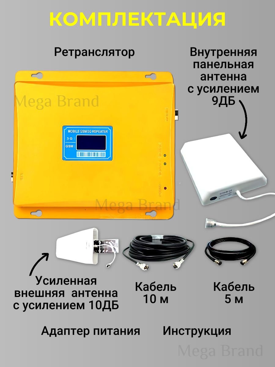 Репитер 2G-3G-4G/LTE 900-1800МГц до 350 кв. м. 70дБ. (комплект двух-диапазонный усилитель сотовой связи/интернета 10+5м)