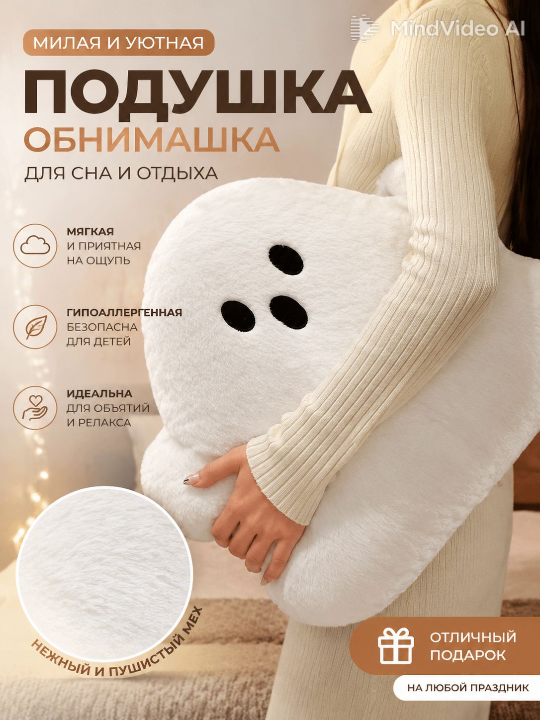 Мягкая игрушка приведение, Мягкая подушка-призрак на Хэллоуин Компактный размер38x48cm 1шт