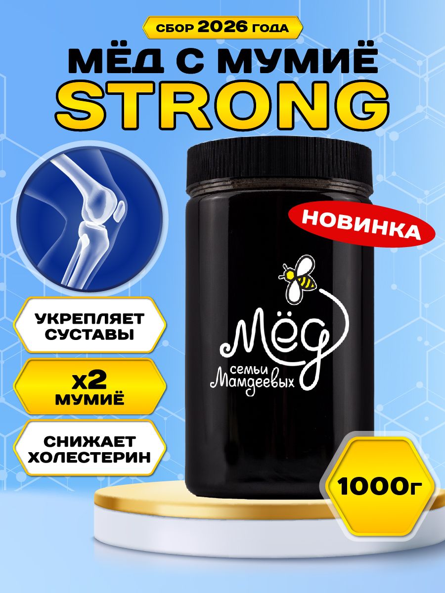 Мед натуральный 1 кг с алтайским мумие STRONG сбор 2026
