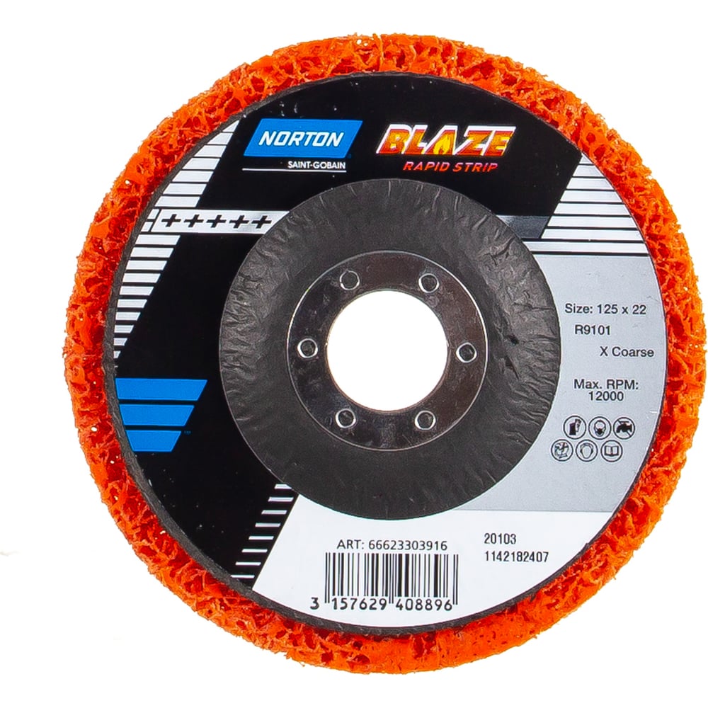 Круг зачистной Blaze Rapid Strip Blaze 125x22.2 мм на оправке NORTON 66623303916