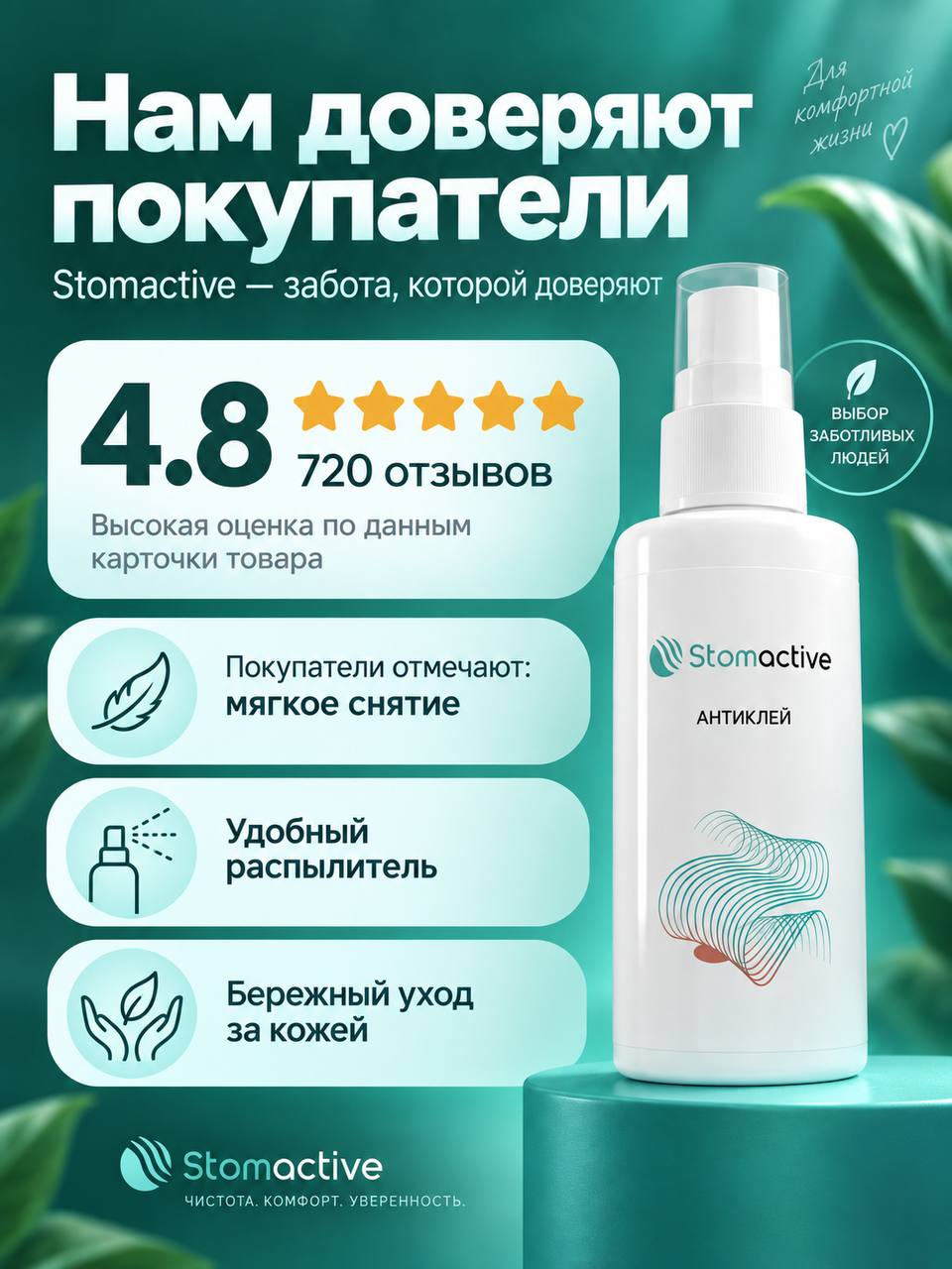 Очиститель для удаления адгезивов Stomactive антиклей, для снятия калоприемников, тейпов 150 мл