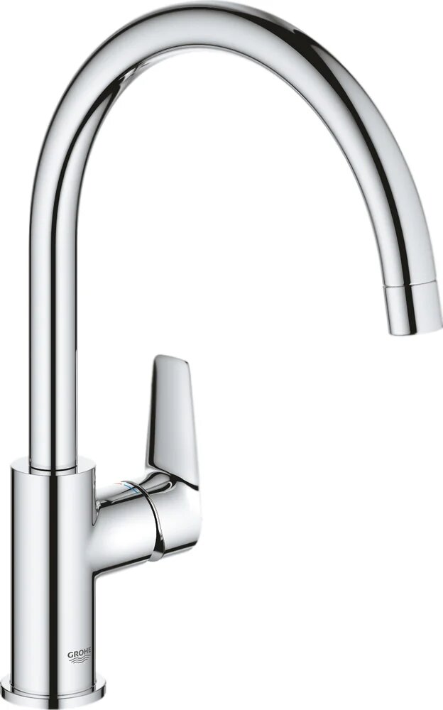 Смеситель для кухни Grohe BauEdge 31367001 с поворотным изливом, хром, глянцевый, однорычажный, латунный, с керамическим картриджем