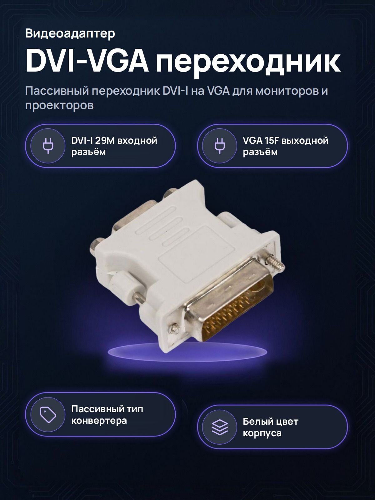 Переходник Gembird A-DVI-VGA DVI-I 29-pin (24+5) на VGA HD-15, пассивный, белый