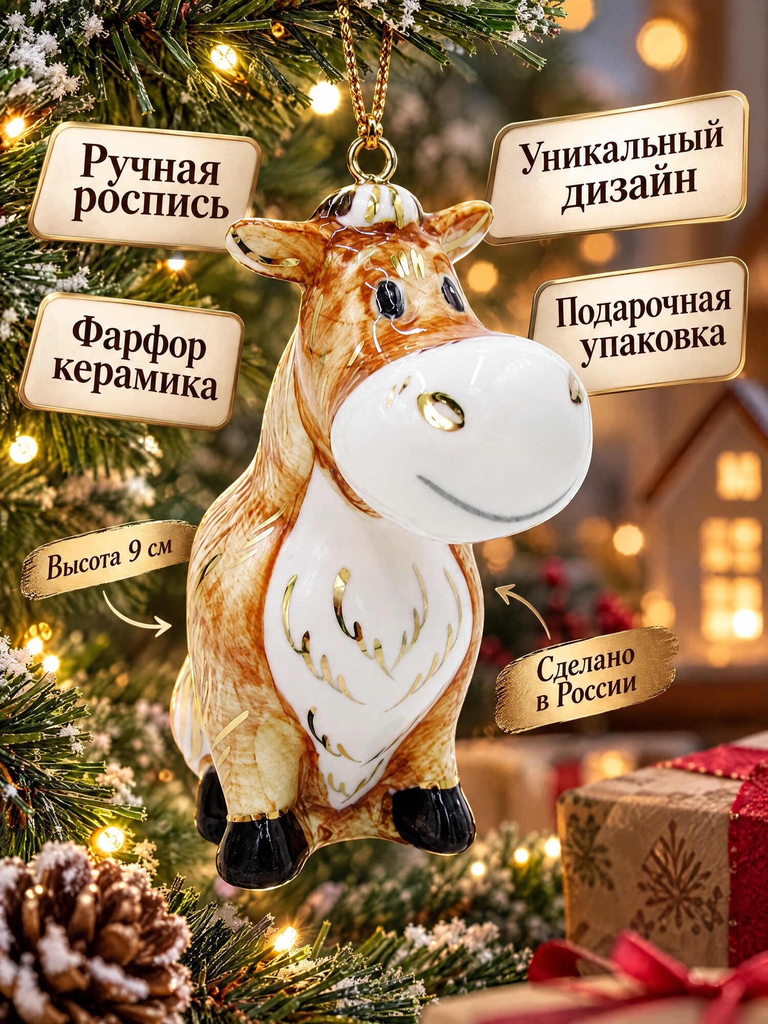 Гаврюша из Простоквашино елочная игрушка, Лефортовский фарфор, авторская ручная работа