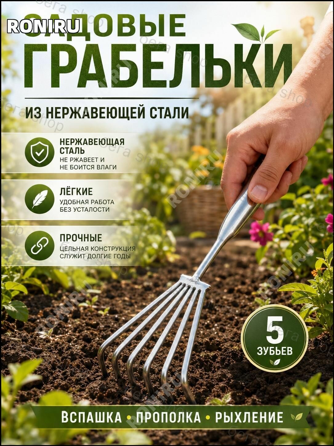 RONIRU Совок садовый, Нержавеющая сталь, рукоять Металл, 16 см