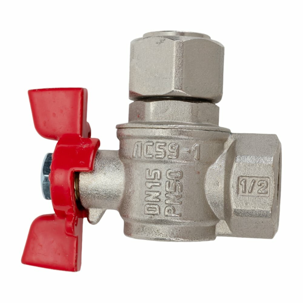 Шаровой кран VALFEX PREMIUM для воды, угловой, с накидной гайкой, 1/2" ВР/ВР, бабочка VF.266. NB1.012. PREMIUM