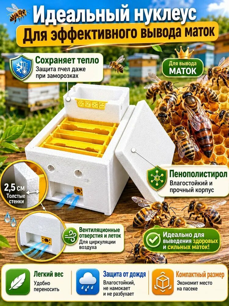 Нуклеус для пчел на 4 рамки, микроулей из пенополистирола-утепленный домик для вывода маток, профессиональный инвентарь пчеловода и оборудование для пасеки.