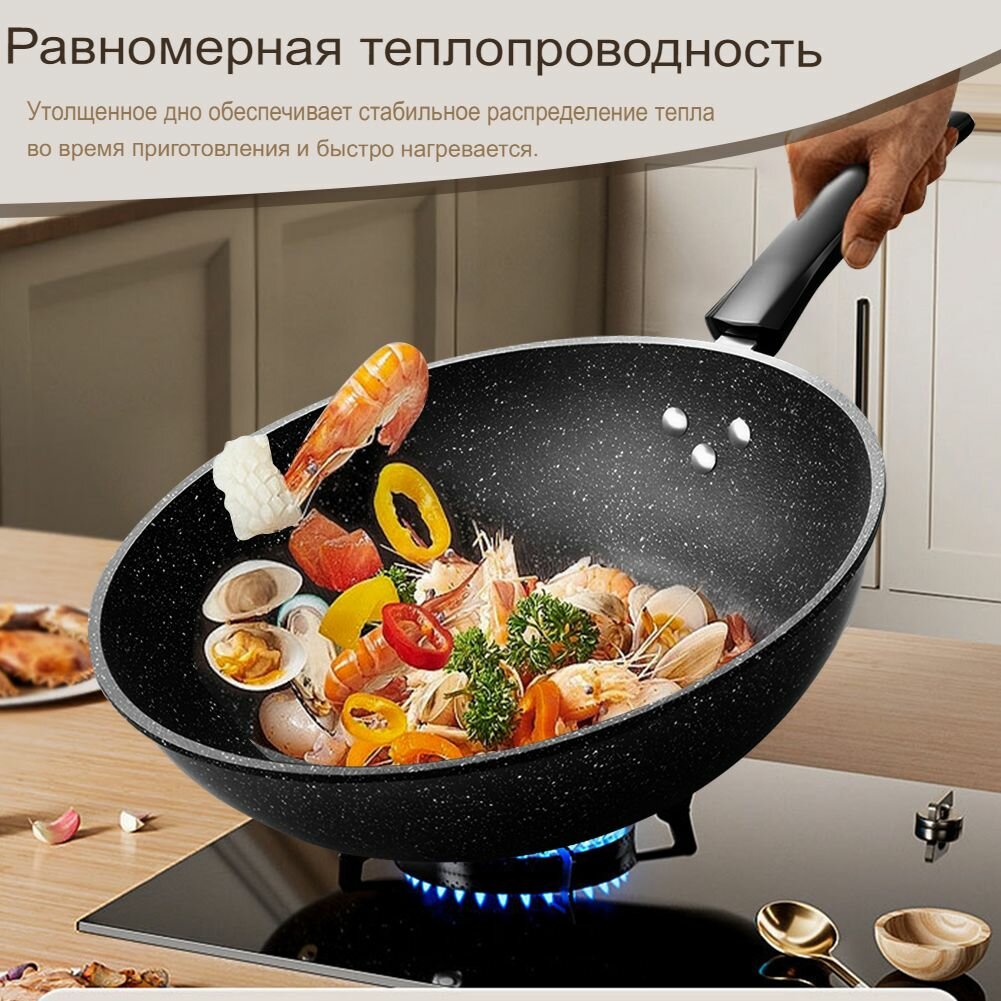 Сковорода, 34 см, без крышки, с фиксированной ручкой