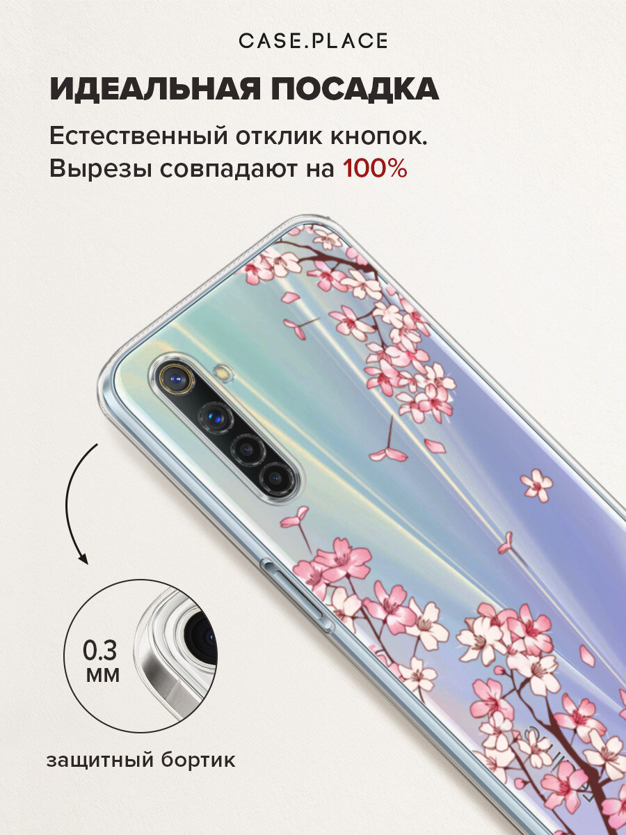Чехол на Realme 6 / Реалми 6 с принтом "Ветви сакуры 1", прозрачный — фото 1