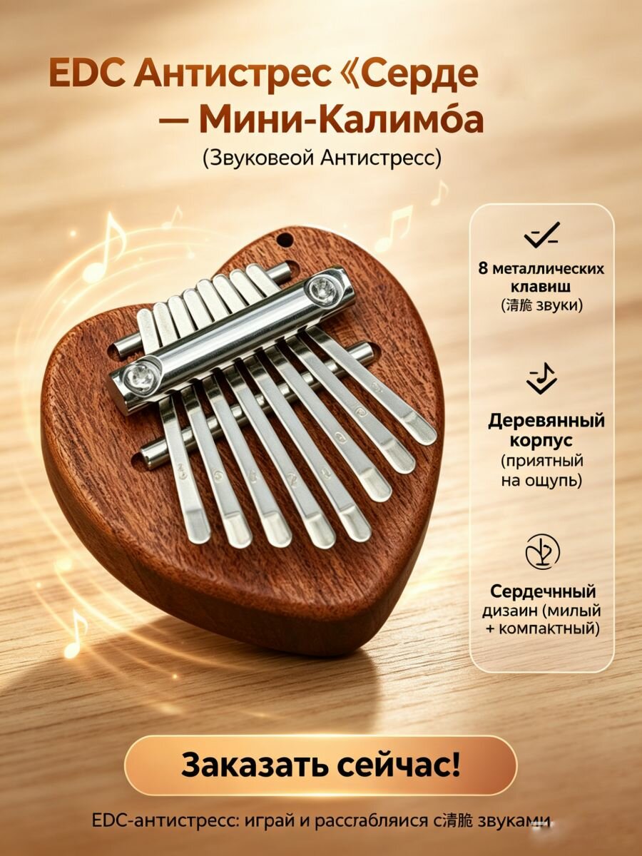 Декомпрессионная игрушка "mini thumb qin", из дерева, расслабляющий эффект, портативная, 1 шт