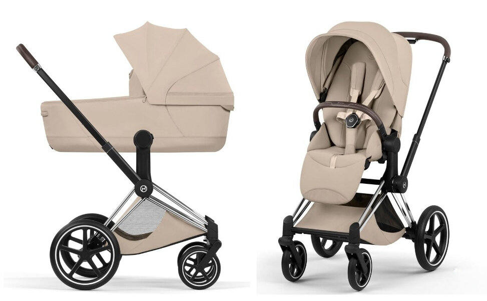 Детская коляска 2 в 1 Cybex Priam V cozy beige на шасси Frame chrome/brown