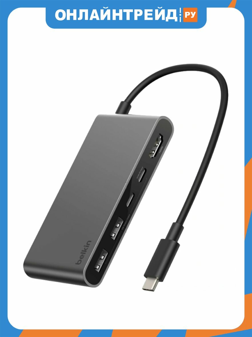 Хаб (разветвитель) Belkin USB-C 5-in-1 4K@60Hz 100W, USB-C, HDMI, серый