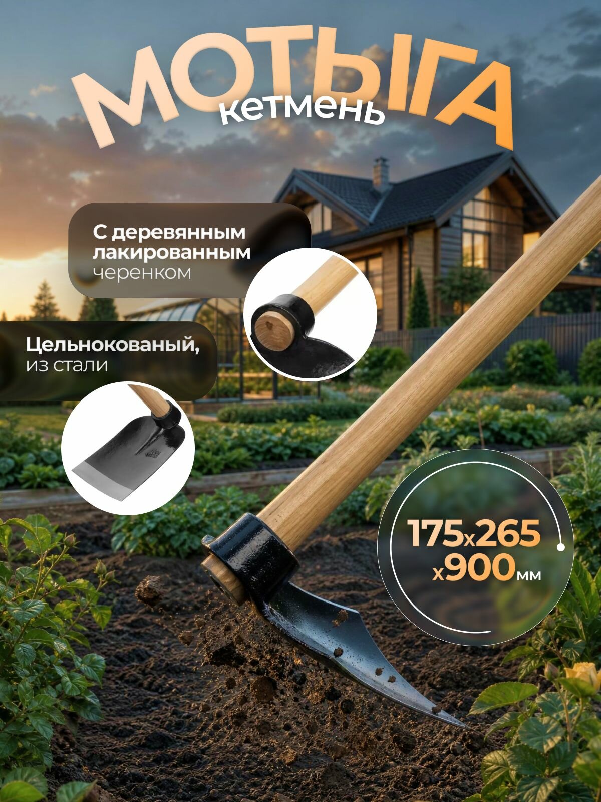 Кетмень Сибртех 175х265х900мм цельнокованый деревянный лакированный черенок (62368)