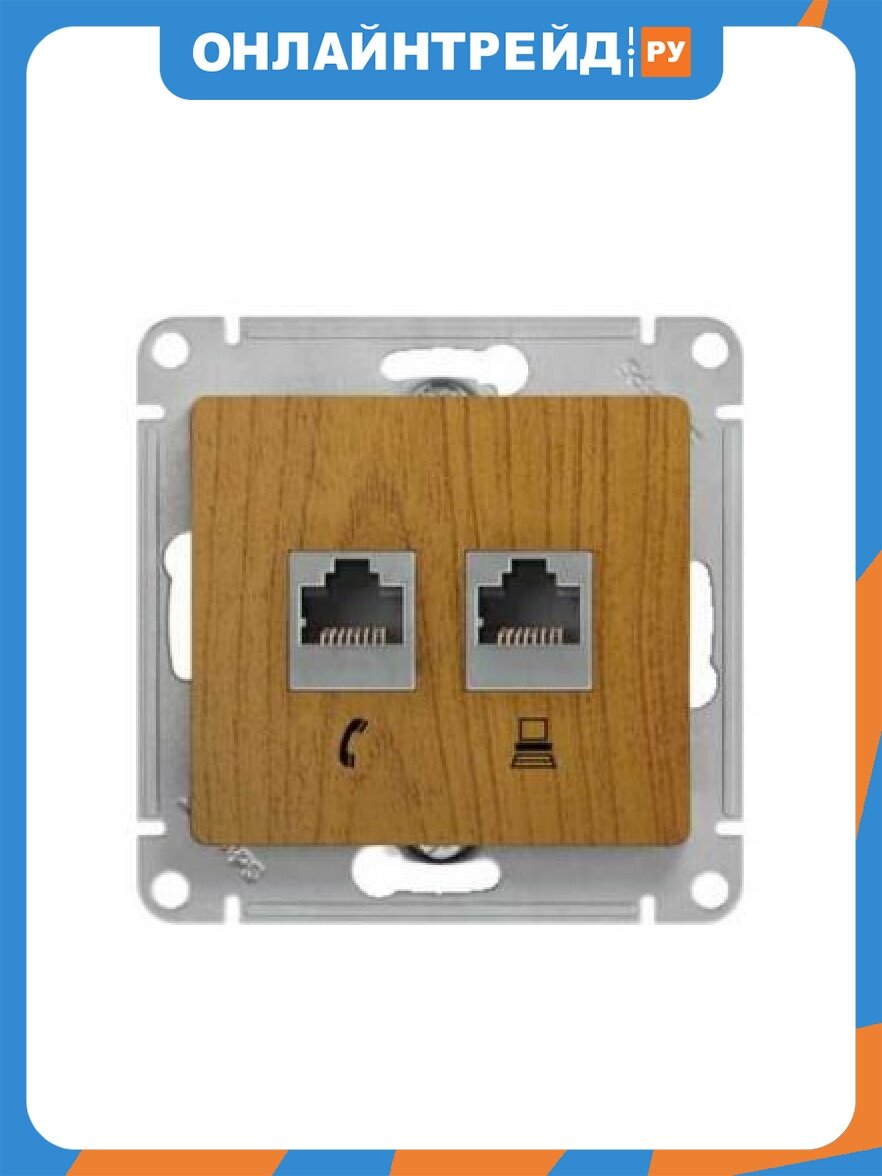 Розетка Systeme Electric (schneider Electric) SCHNEIDER ELECTRIC GLOSSA двойная компьютерная RJ45+RJ45, кат.5E, механизм, ДУБ