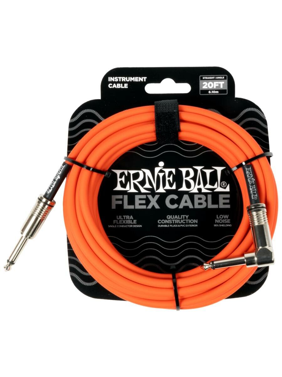 ERNIE BALL 6467 - кабель инструментальный Flex, прямой - угловой джеки, 6 метров, оранжевый