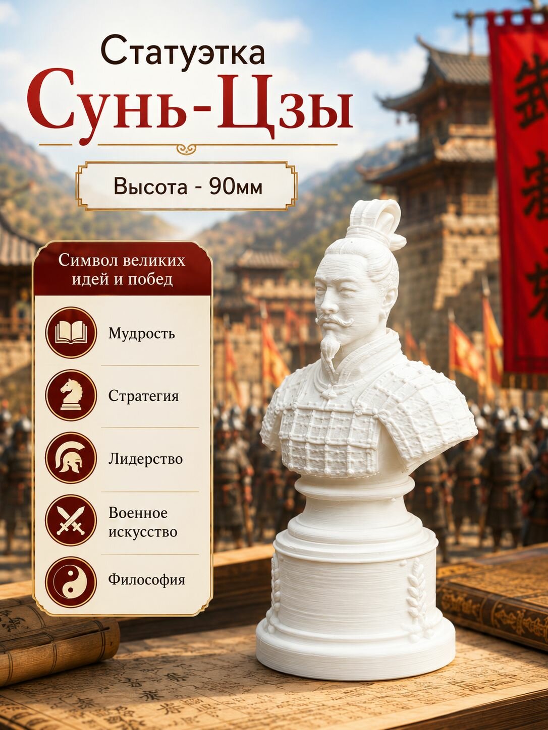 Статуэтка Сунь-Цзы настольная малая 3D фигурка декоративная