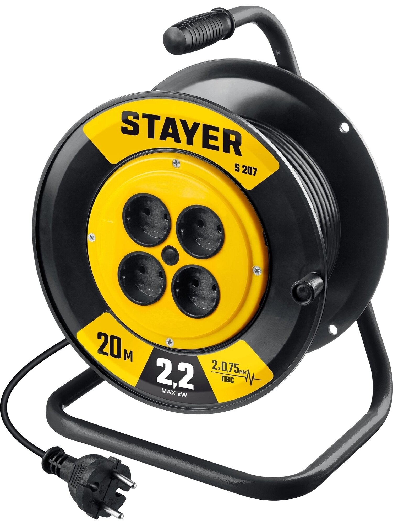 Удлинитель на катушке STAYER S-207, ПВС, 2 х 0.75 мм2, 20 м, 2200 Вт