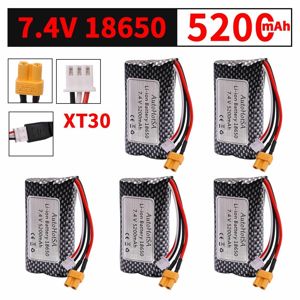 7.4V 18650 5200mAh XT30 разъем батареи для HUINA 580 1580 1583 RC игрушки аксессуары 7.4V 2S аккумулятор для 1580-005 Huina 580550 583 582