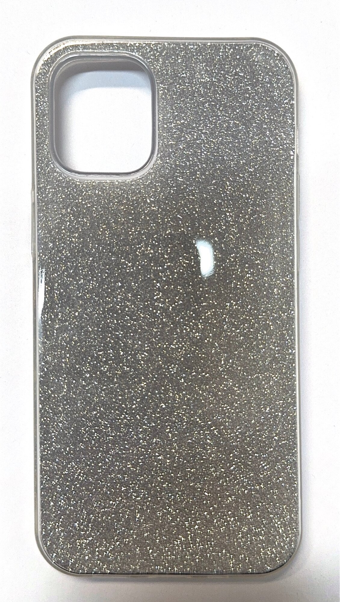 Чехол на Apple iPhone 12 mini с защитой камеры, силикон, серебристый с блестками