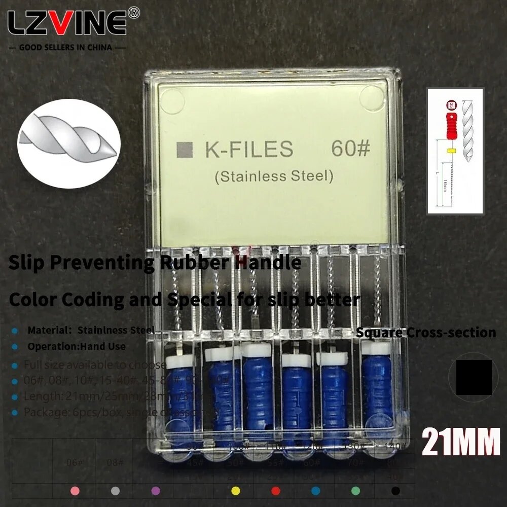 K-Files 60#, 21 мм, нержавеющая сталь, цвет K-Files-21MM-60
