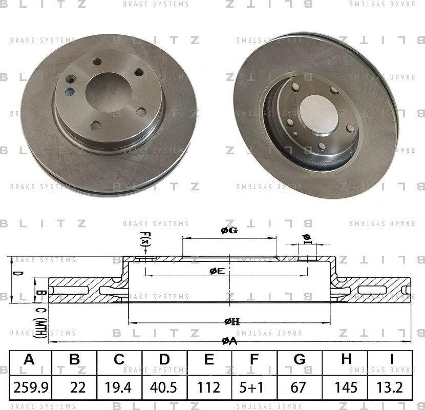 Диск тормозной BLITZ передний вентилируемый MERCEDES A(W168) 97-04 (BS0694)