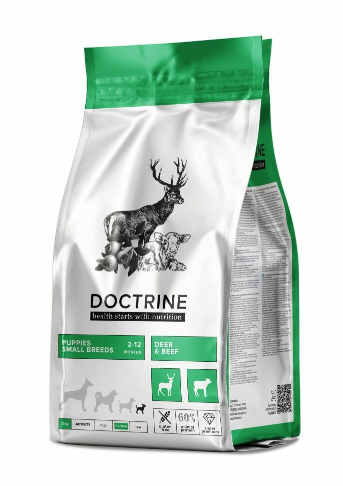 DOCTRINE health starts with nutrition сухой беззерновой корм для щенков мелких пород с телятиной и олениной - 3 кг