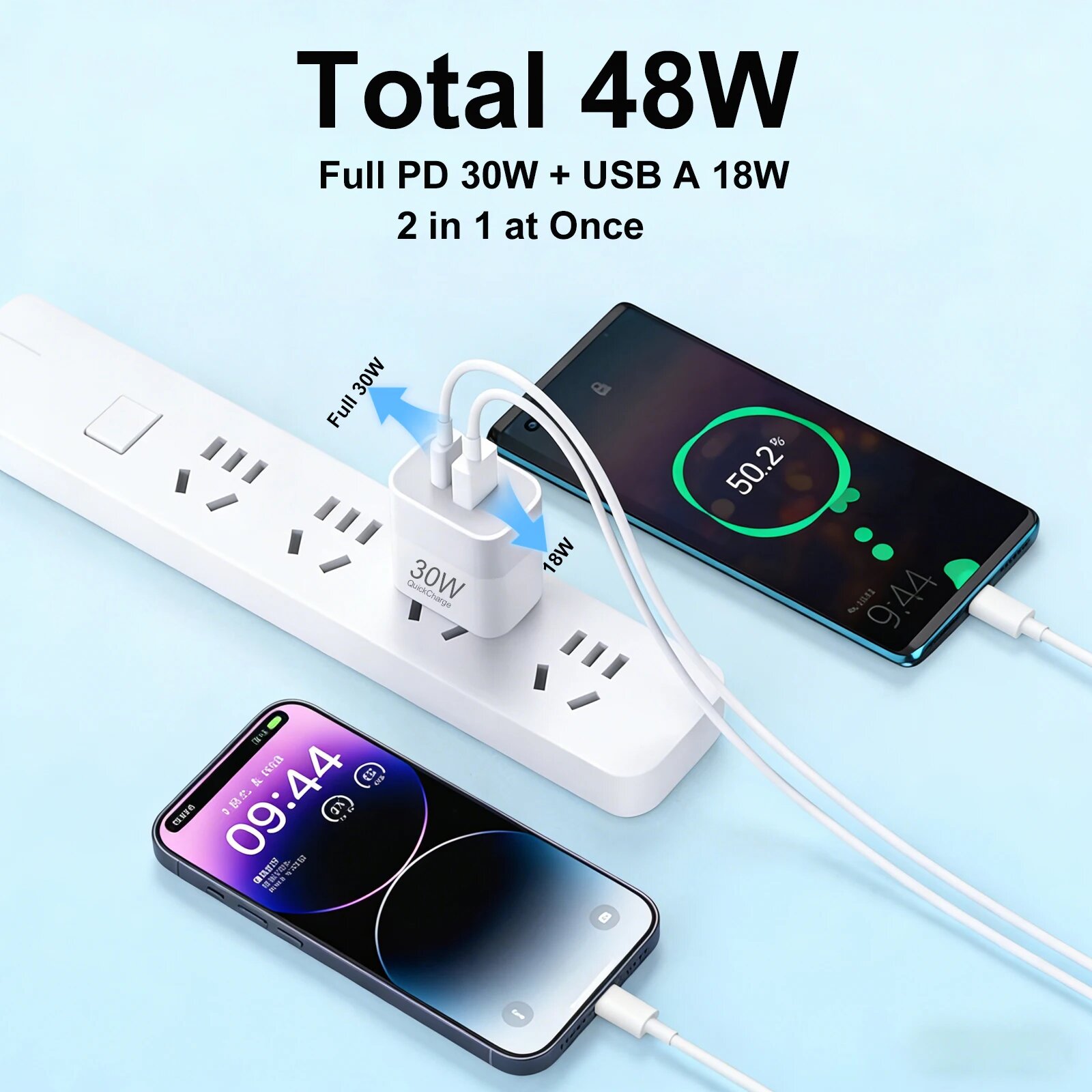 Зарядное устройство 30W EU Plug, 2xUSB-C — фото 1