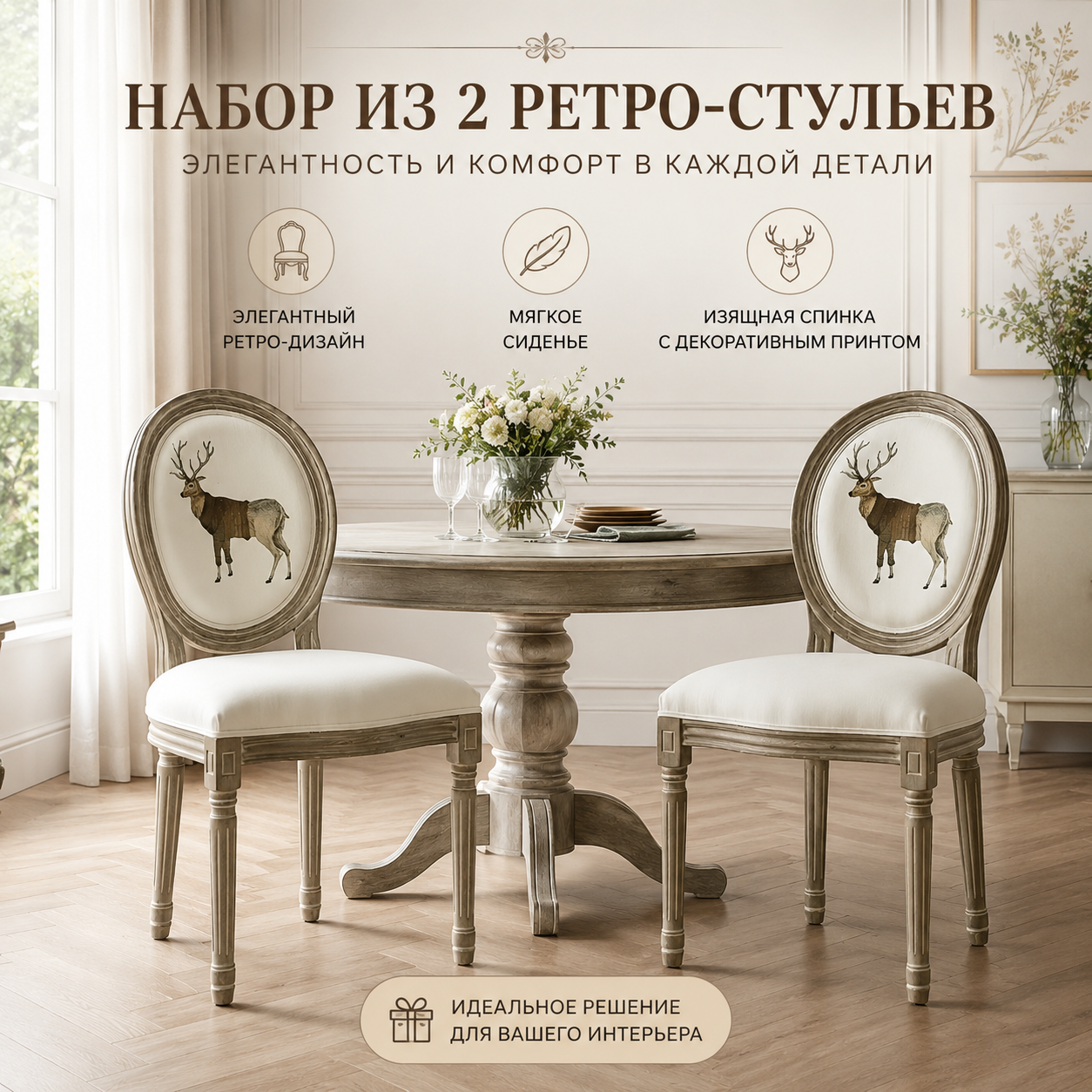 Стул обеденный , массив дерева, обивка искусственная кожа, 2 шт.