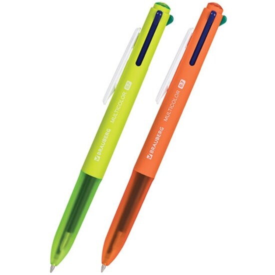 Ручка многоцветная шариковая Brauberg автоматическая "MULTICOLOR", 4 цвета, корпус ассорти, линия 0,35 мм, 143458