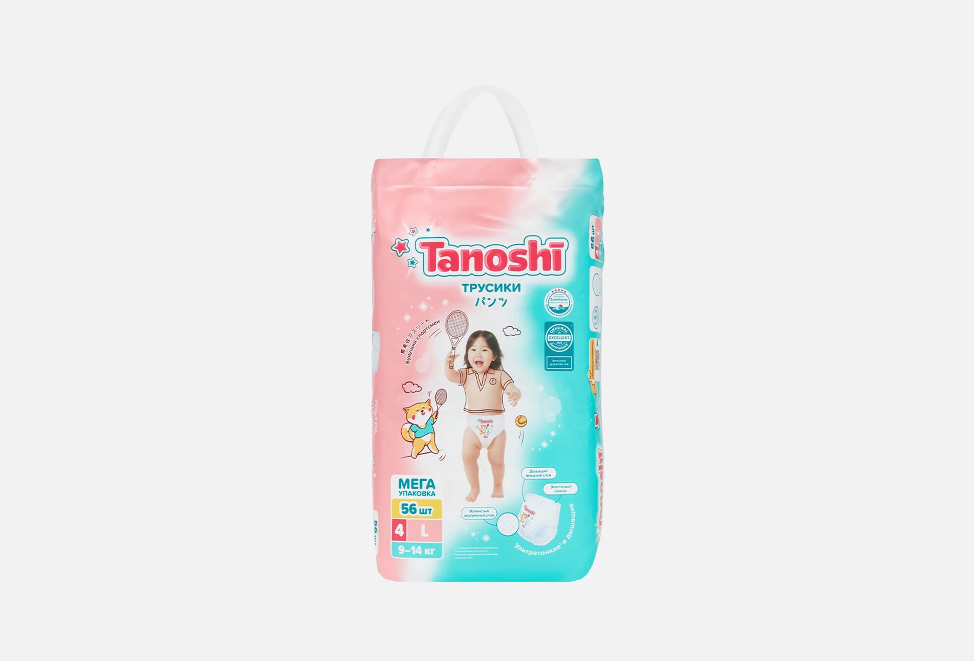 Tanoshi Size L, 9-14 kg Подгузники-трусики для детей 56шт
