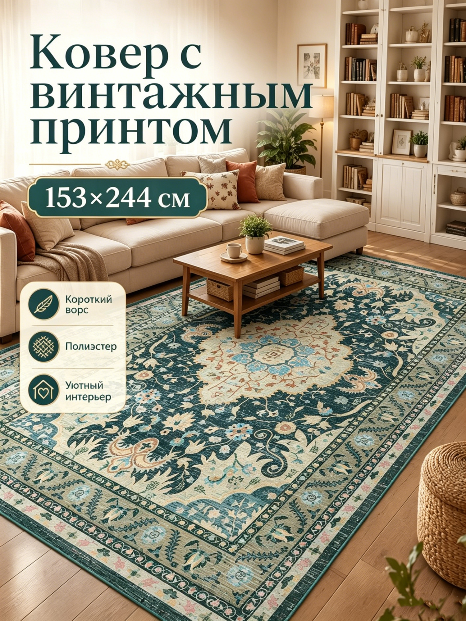 Ковер на пол 153x244 ковер традиционный с рисунком комнатный, прикроватный в комнату, спальню, гостиную, прихожую