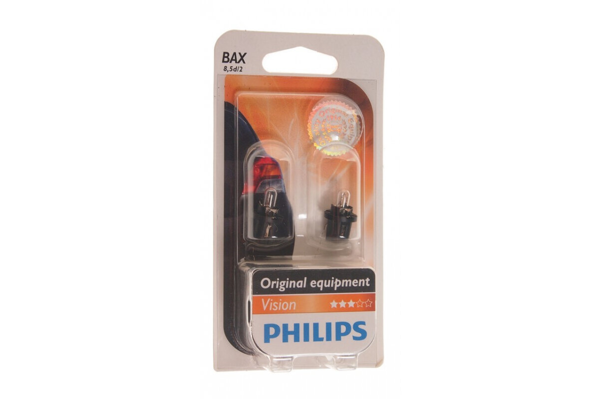 Автолампа PHILIPS BAX1.2W с черным патроном BAX8.5d,2, 2шт 12V