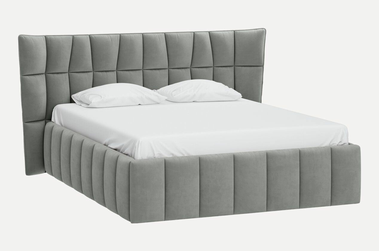 Кровать 160х200 двуспальная Divan.ru Даймант-П Велюр Светло-серый, 217х214х112 см