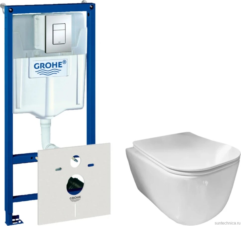 Комплект Унитаз подвесной Ceramicanova New Day CN3005 с микролифтом, безободковый + Система инсталляции для унитазов Grohe Rapid SL 38772001, 3 в 1 с