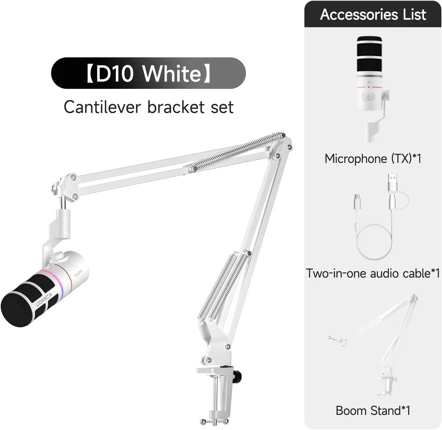 COMICA EJoy D10 PRO RGB USB/XLR Микрофон Белый, D10 A White