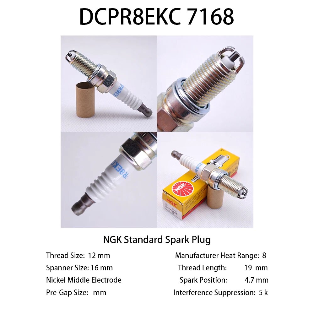 1 шт. оригинальная стандартная свеча зажигания NGK DCPR8EKC 7168, подходит для BMW R900RT R1200GS 2002-2009, R1200R 2005-2010, R1200RT 2003-2009.