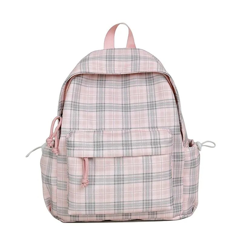Рюкзак нейлоновый женский розовый в клетку, размеры 35x29x13 см