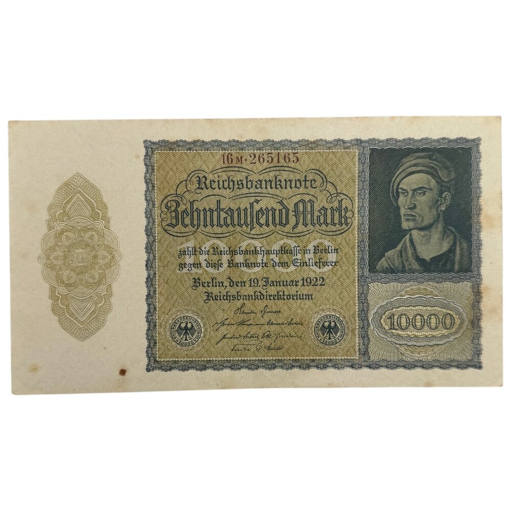 Веймарская республика (Германия) 10000 марок 1922 г. (Без литеры) (Малый формат) (Серия 16m)