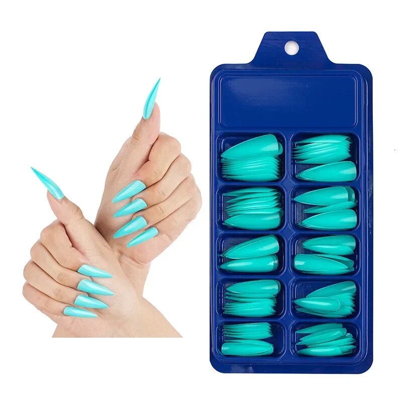 Однотонные накладные ногти ABS 100 шт. Синий, turquoise blue