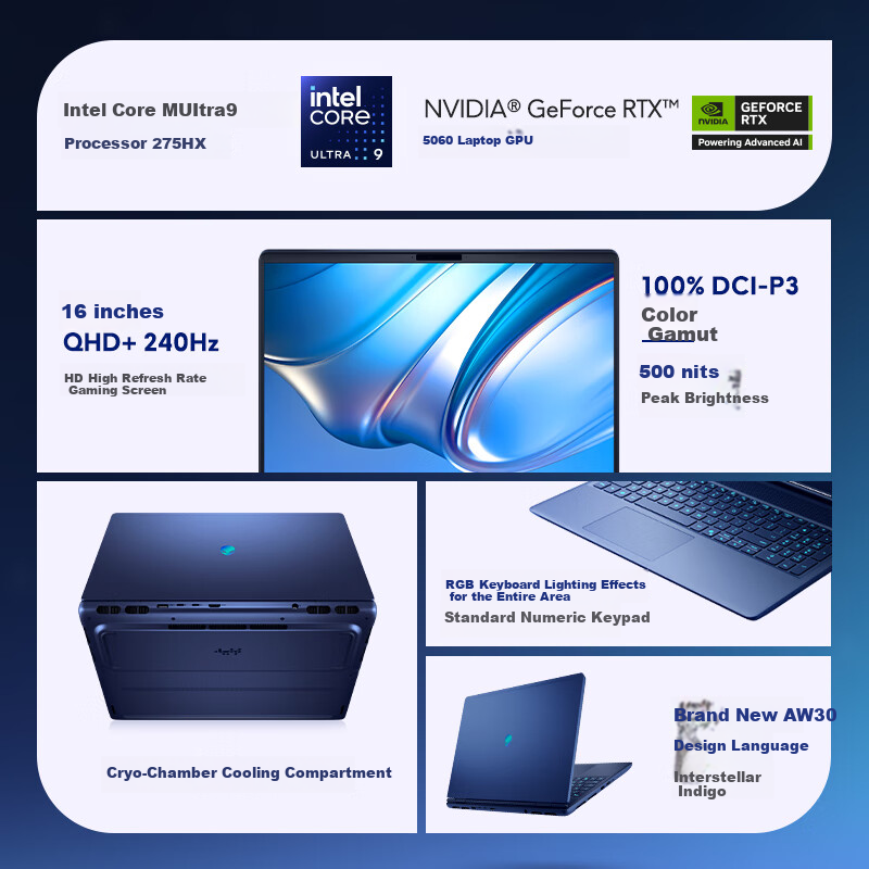 Alienware игровой ноутбук 16-дюймовый 2.5K дисплей 5060 графика 32 ГБ ОЗУ 1 ТБ память 240 Гц частота обновления