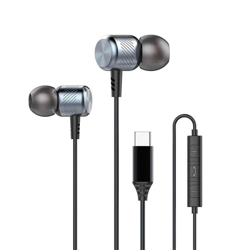 Наушники-вкладыши проводные с микрофоном, Type-C и 3.5 мм, Hi-Fi звук, серый